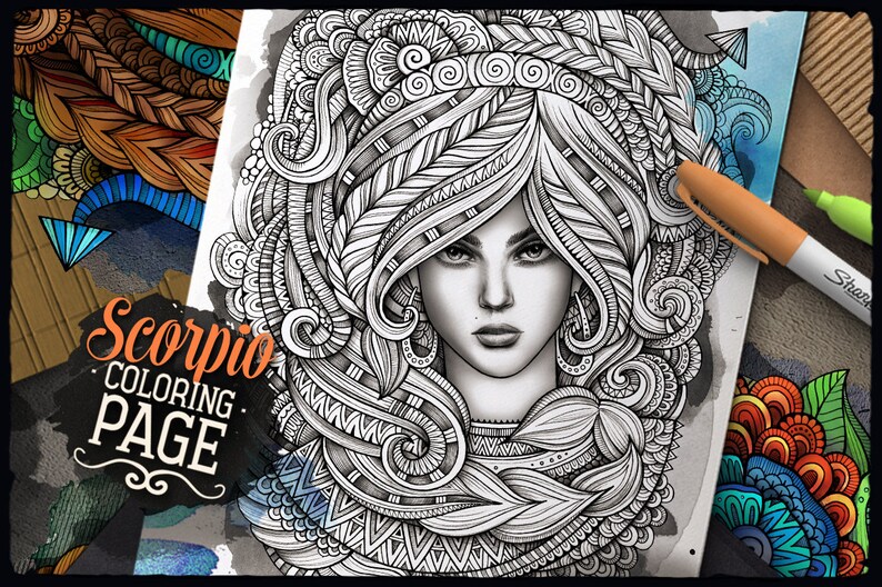 SCORPIO Zodiac Adult Coloring Page Zodiac Sign Coloring Book - Etsy