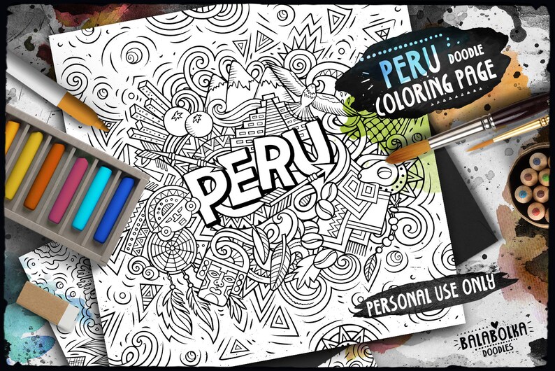 PERU Digital Coloring Page/ Latino Adult Coloring/ Latin American ...