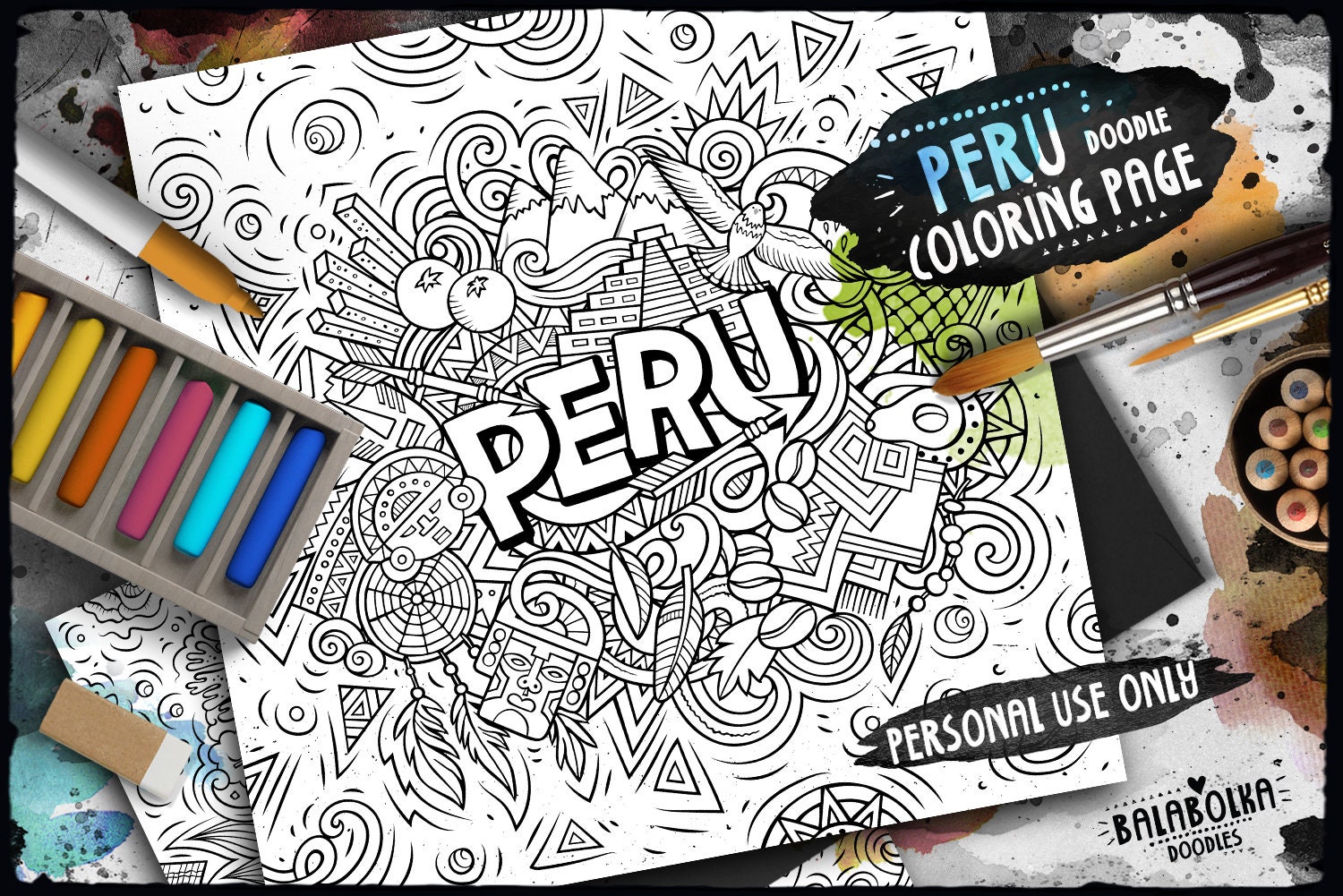 PERU Digital Coloring Page/ Latino Adult Coloring/ Latin American ...