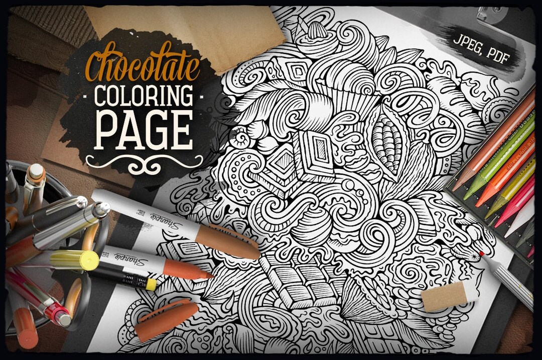 CHOCOLATE Digital Coloring Page Choco Doodle Adult Coloring - Etsy 日本