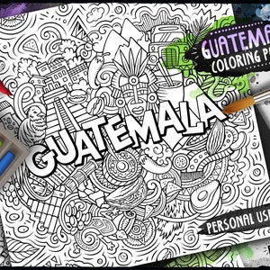 GUATEMALA Digital Coloring Page/ Maya Culture Travel Adult Coloring ...