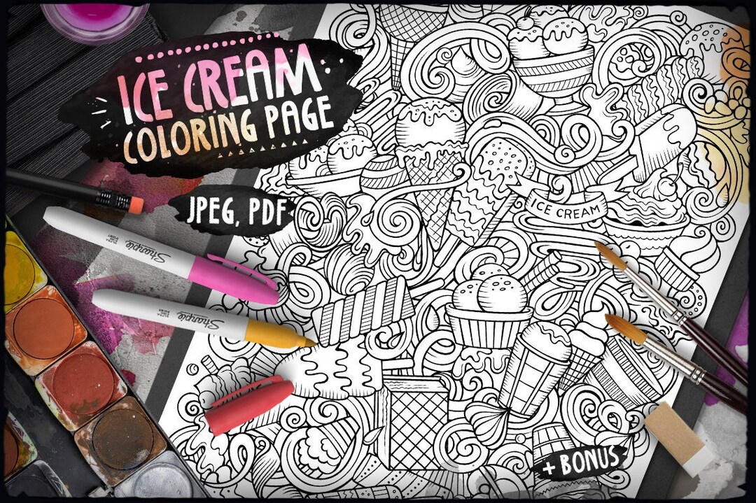 ICE CREAM Digital Coloring Page Sweet Food Doodle Adult - Etsy