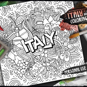 ITALY Digital Coloring Page/ Italian Adult Coloring/ Around the World ...