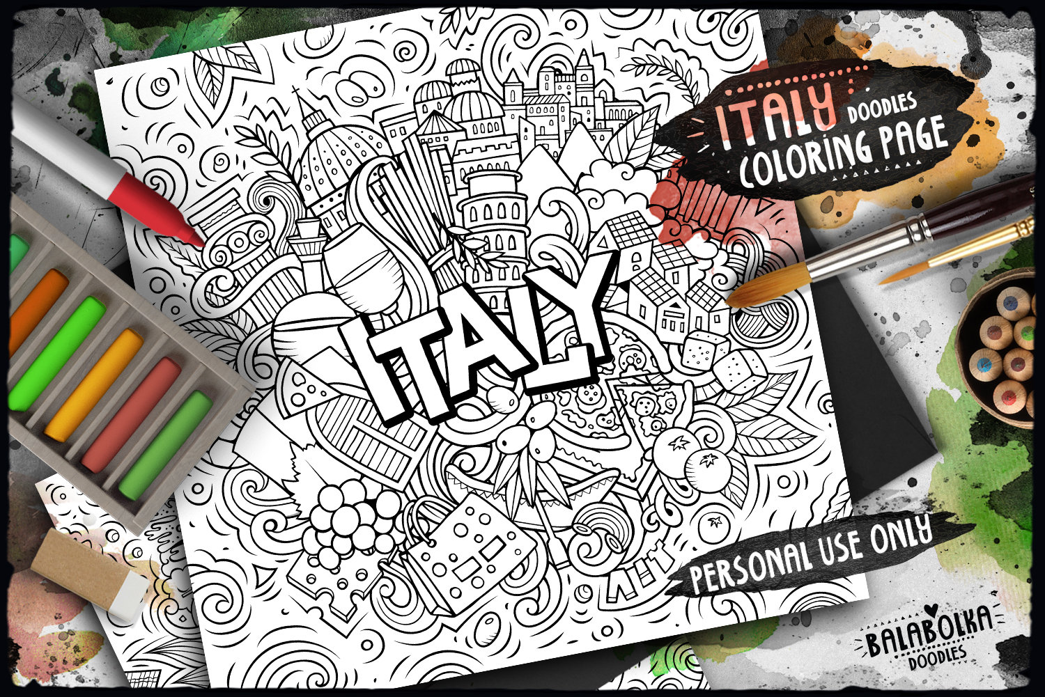 ITALY Digital Coloring Page/ Italian Adult Coloring/ Around the World ...