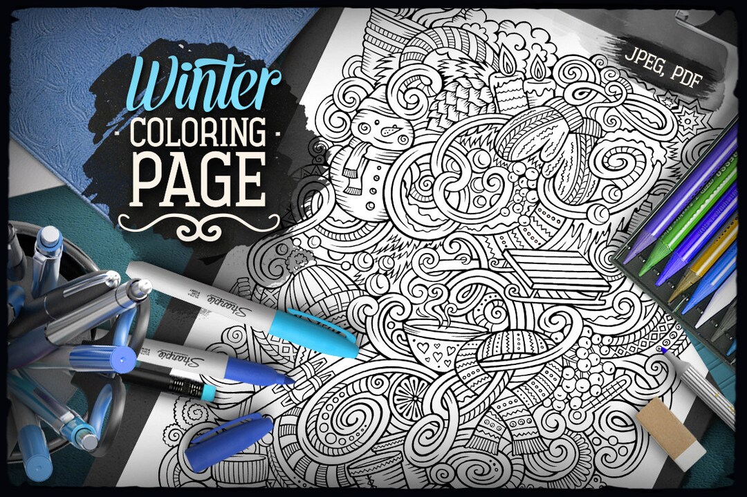 WINTER Digital Coloring Page, Wintertime Doodle Adult Coloring Book ...