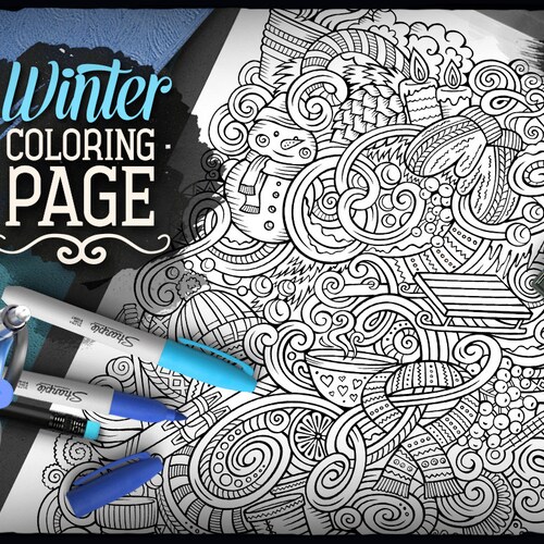 WINTER Digital Coloring Page Wintertime Doodle Adult Coloring - Etsy