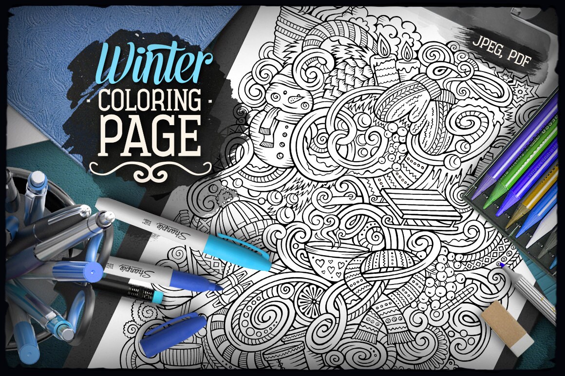 WINTER Digital Coloring Page Wintertime Doodle Adult Coloring - Etsy