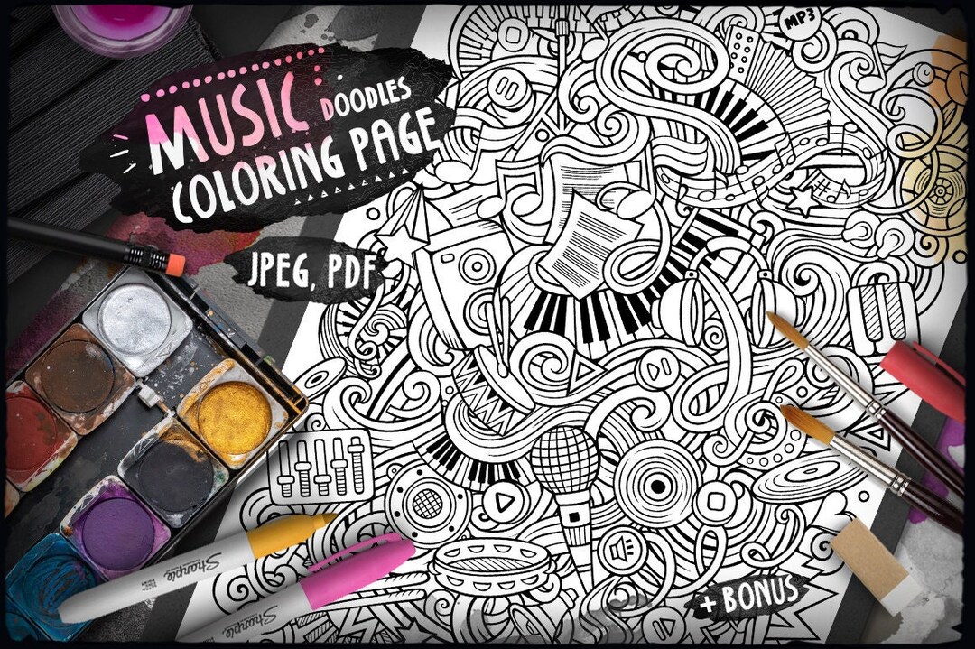 MUSIC Digital Coloring Page Musical Doodle Adult Coloring - Etsy