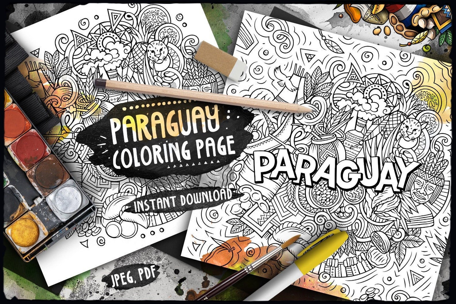PARAGUAY Digital Coloring Page/ South America Adult Coloring/ Latin ...