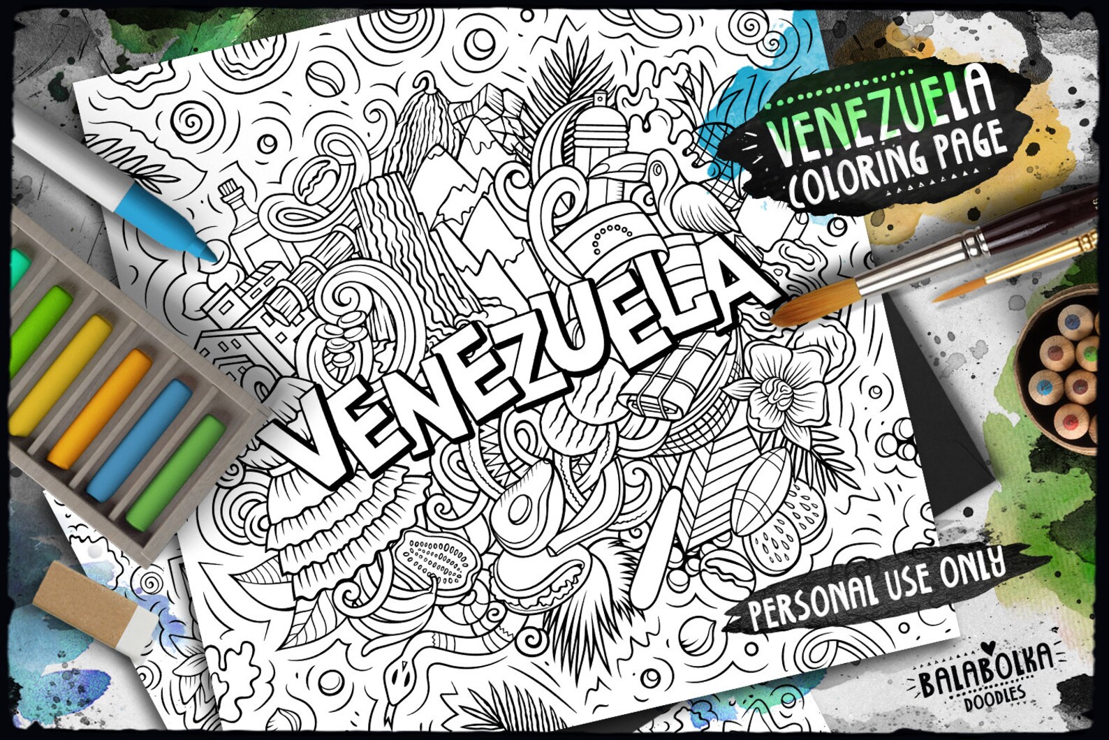 VENEZUELA Digital Coloring Page/ Latino Adult Coloring/ Latin American ...