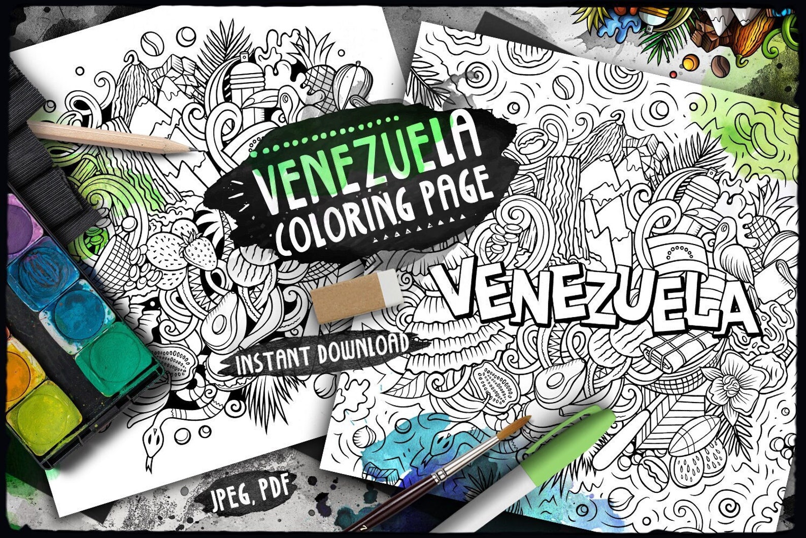 VENEZUELA Digital Coloring Page/ Latino Adult Coloring/ Latin American ...