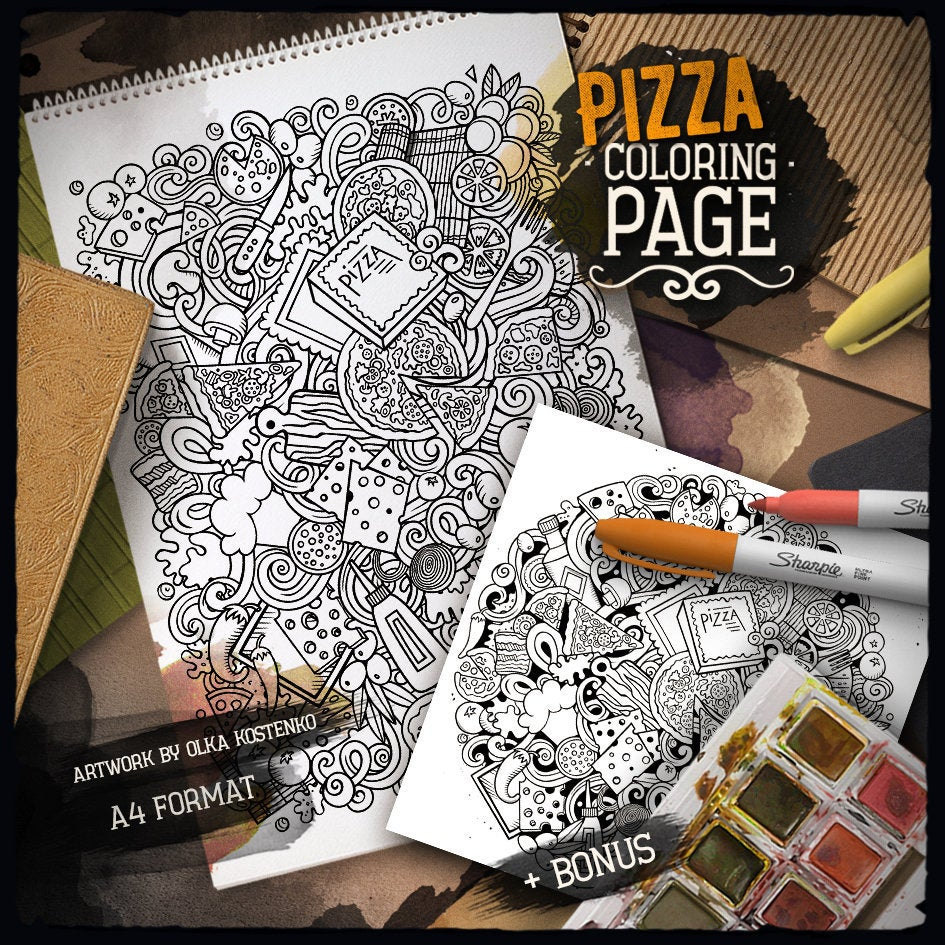 PIZZA Digital Coloring Page, Pizzeria Adult Coloring, Food Printable ...