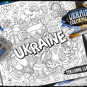UKRAINE Digital Coloring Page/ Ukrainian Adult Coloring/ Around the ...