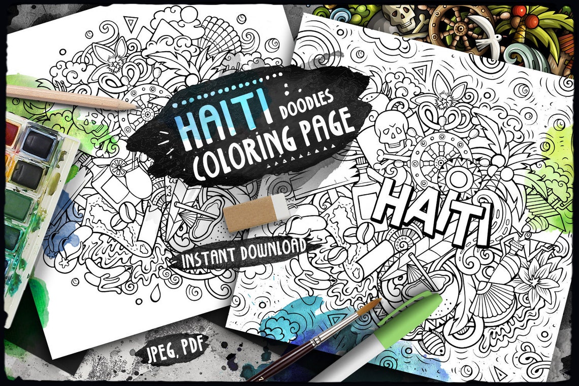 HAITI Digital Coloring Page/ Exotic Island Adult Coloring/ - Etsy