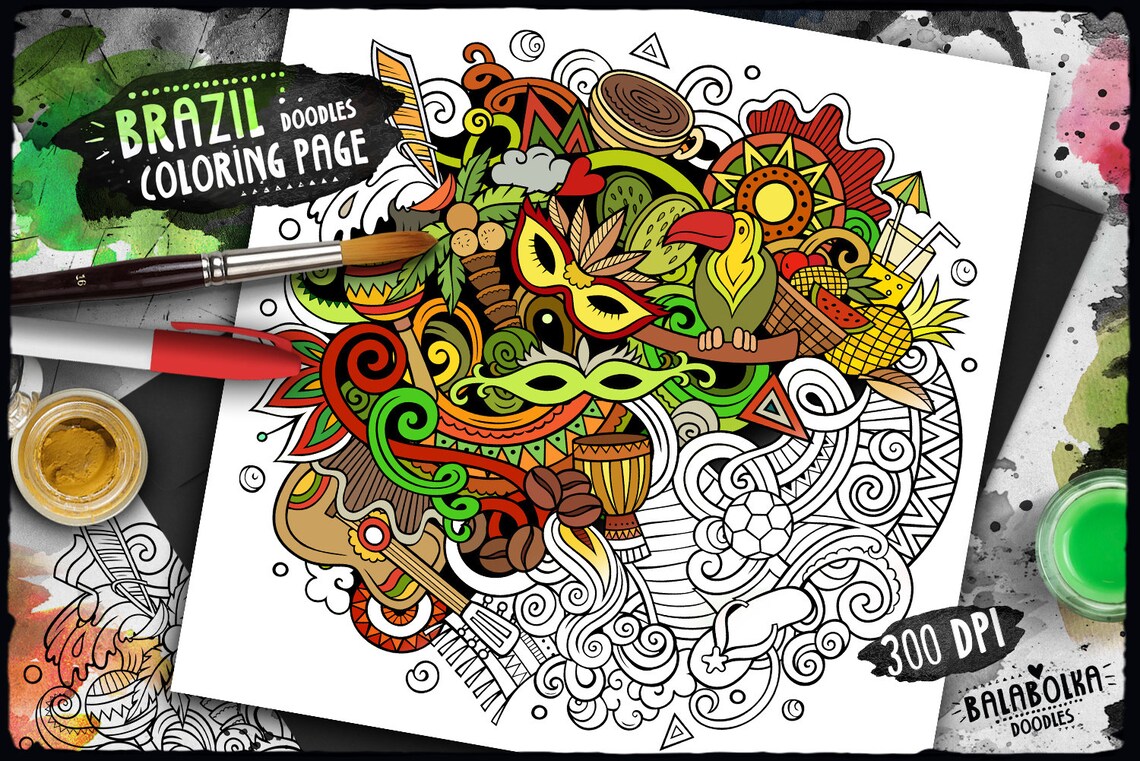 BRAZIL Digital Coloring Page/ Brazilian Adult Coloring/ Around - Etsy