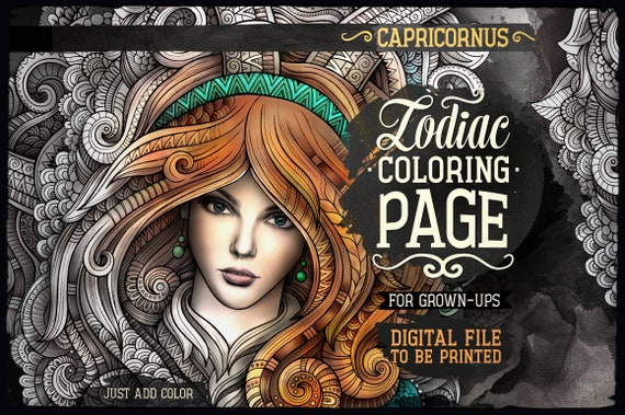 CAPRICORN Zodiac Adult Coloring Page Zodiac Sign Coloring - Etsy