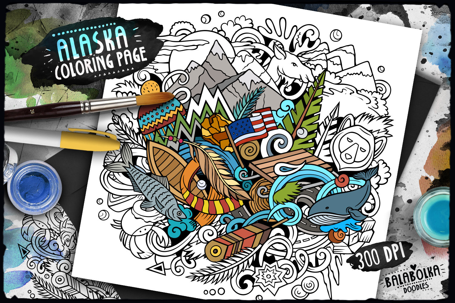 ALASKA Digital Coloring Page/ American Alaskan Doodle Illustration/ USA ...
