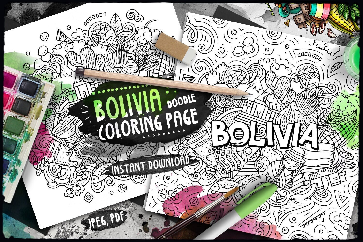 BOLIVIA Digital Coloring Page/ Latino Adult Coloring/ Latin American ...