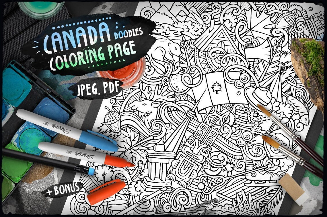 CANADA Digital Coloring Page, Canadian Culture Adult Coloring Book ...