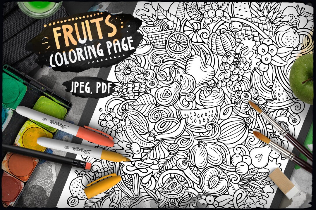FRUITS Digital Coloring Page/ Fresh Fruits Doodle Adult - Etsy