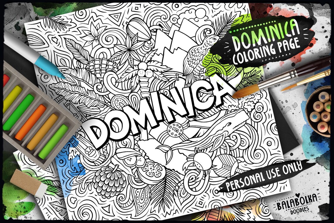 DOMINICA Digital Coloring Page/ Dominican Cartoon Doodle/ Adult Funny ...