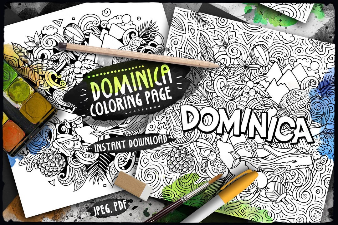 DOMINICA Digital Coloring Page/ Dominican Cartoon Doodle/ Adult Funny ...