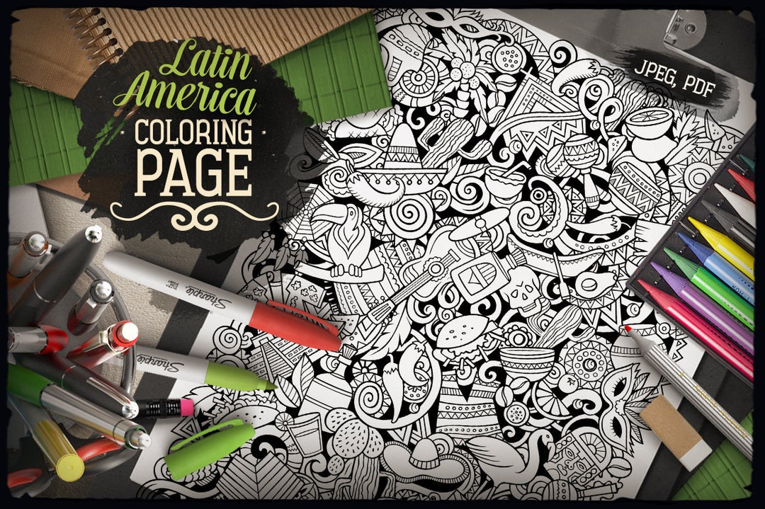 LATIN AMERICA Digital Coloring Page Latinamerican Doodle - Etsy