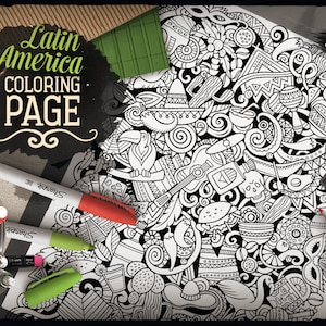 LATIN AMERICA Digital Coloring Page, Latinamerican Doodle Adult ...