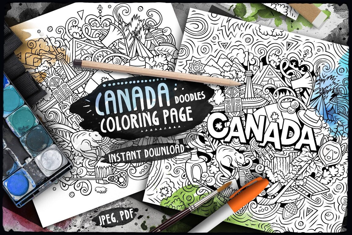 CANADA Digital Coloring Page / Canadian Culture Doodle - Etsy