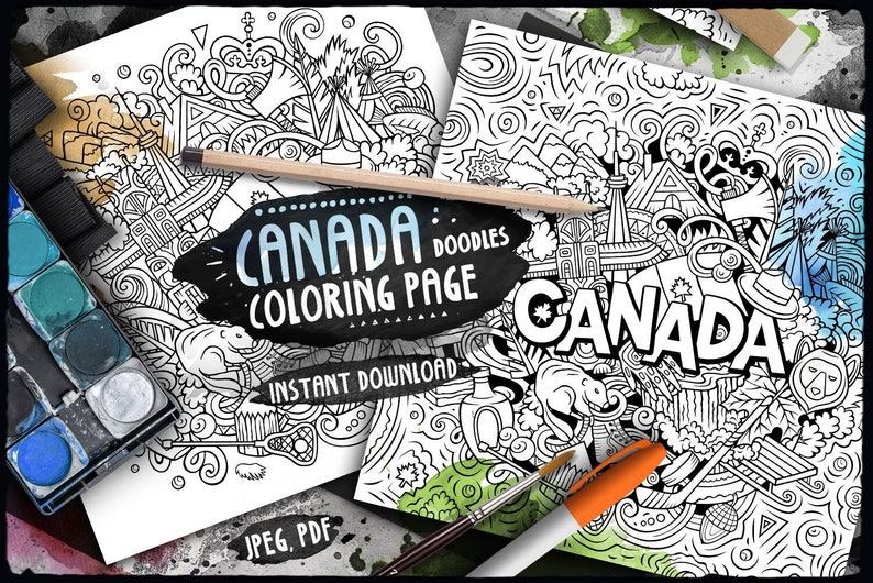 CANADA Digital Coloring Page / Canadian Culture Doodle - Etsy