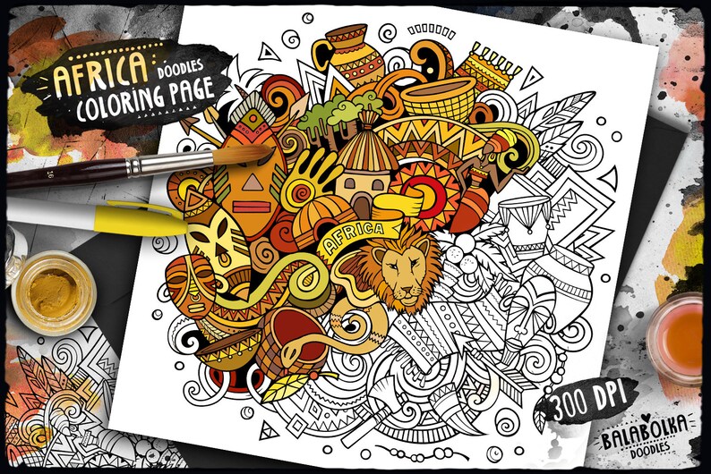 AFRICA Digital Coloring Page/ African Adult Coloring/ Around the World ...