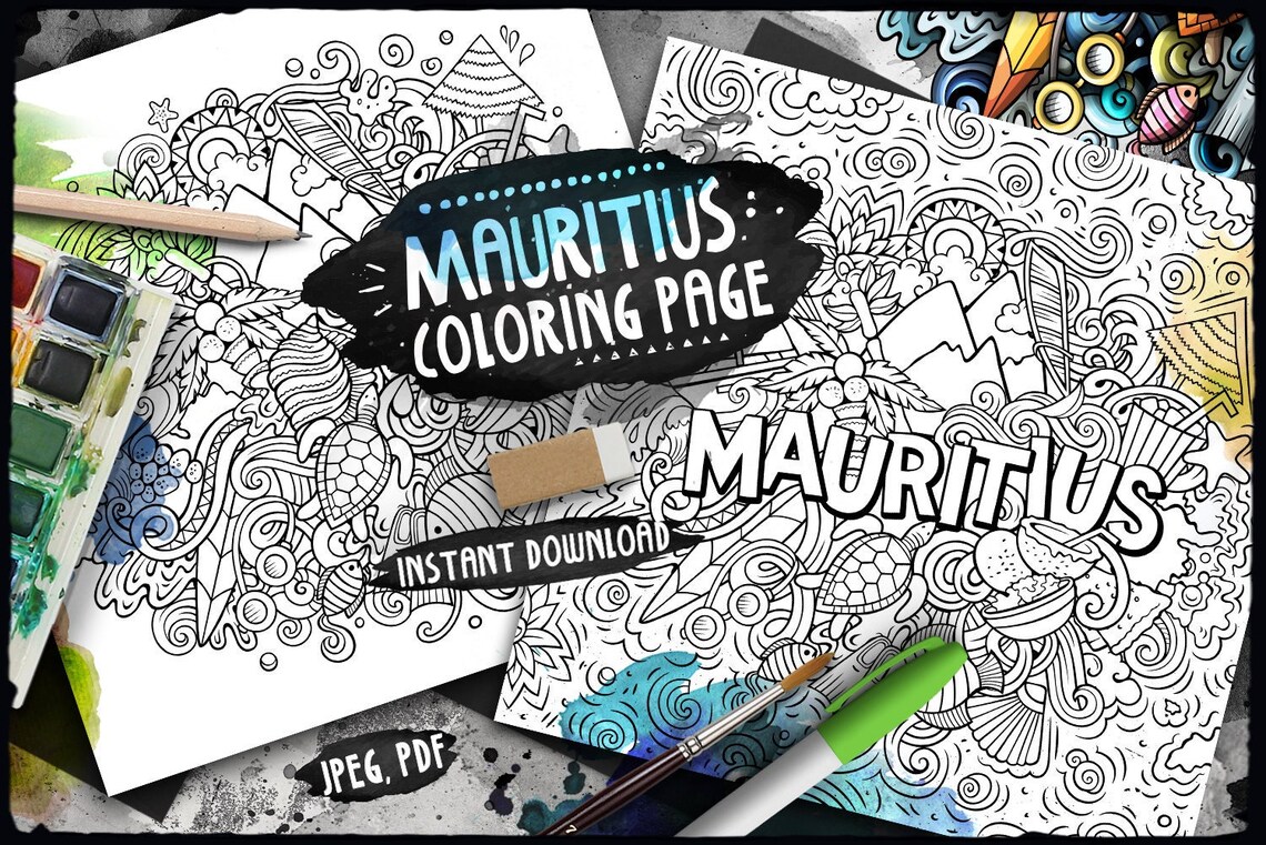 MAURITIUS Digital Coloring Page/ Exotic Adult Coloring/ Around - Etsy