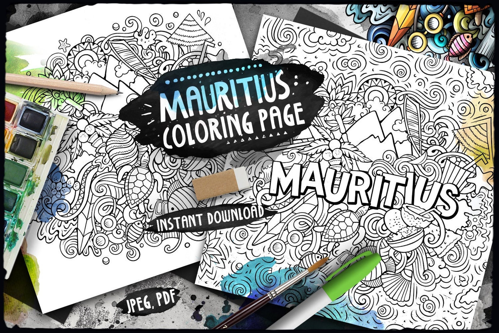 MAURITIUS Digital Coloring Page/ Exotic Adult Coloring/ Around - Etsy