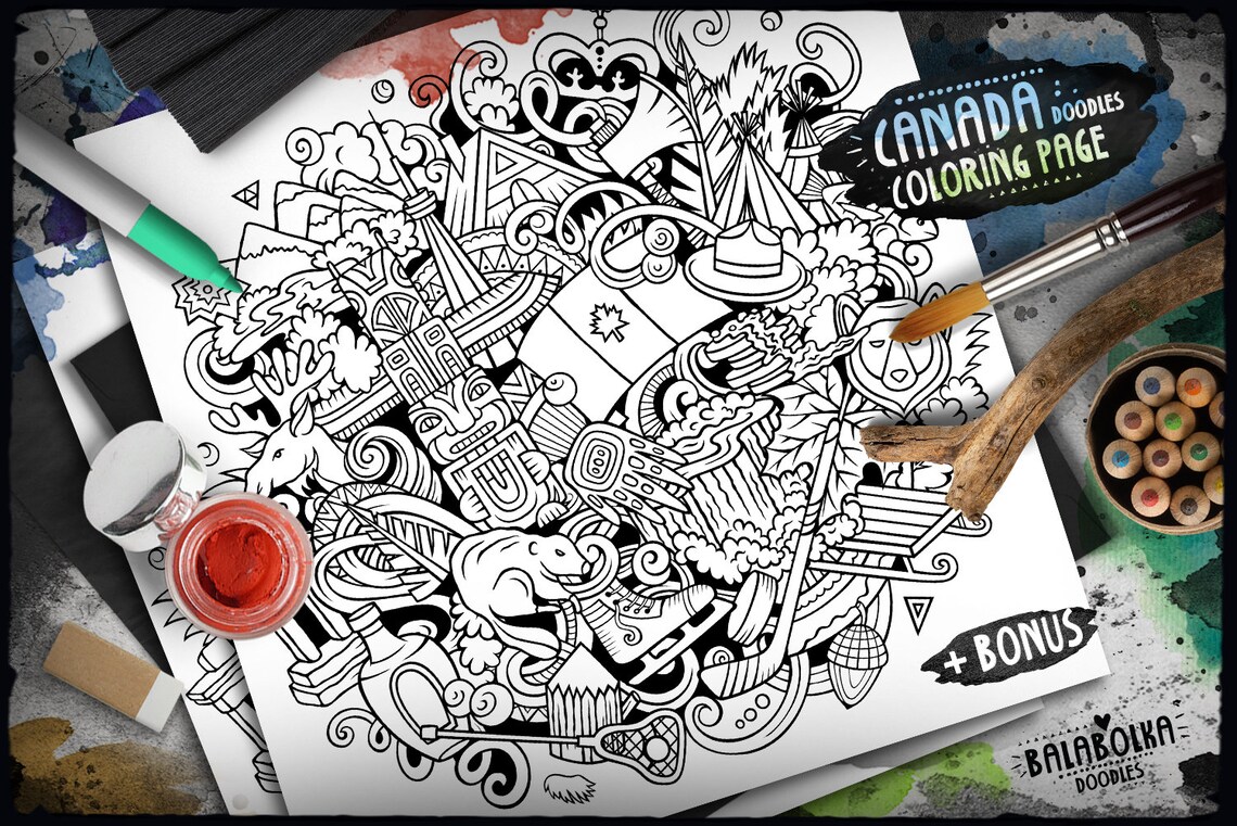 CANADA Digital Coloring Page, Canadian Culture Adult Coloring Book ...