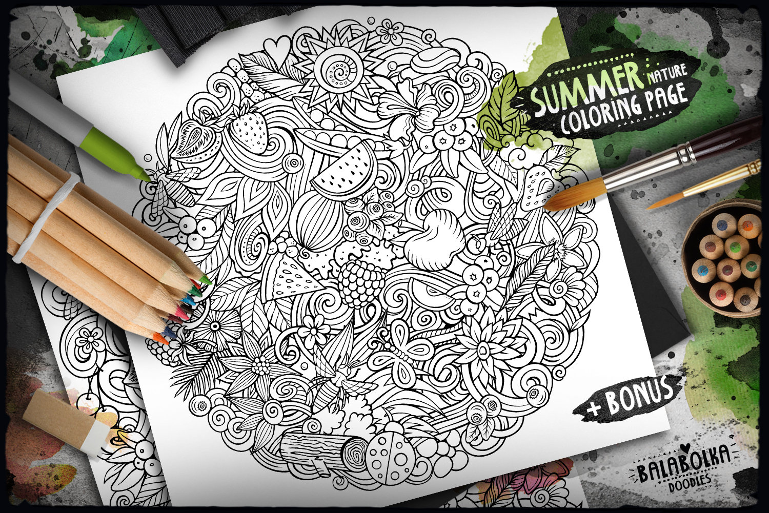 SUMMER Nature Digital Coloring Page/ Season Doodle Adult - Etsy