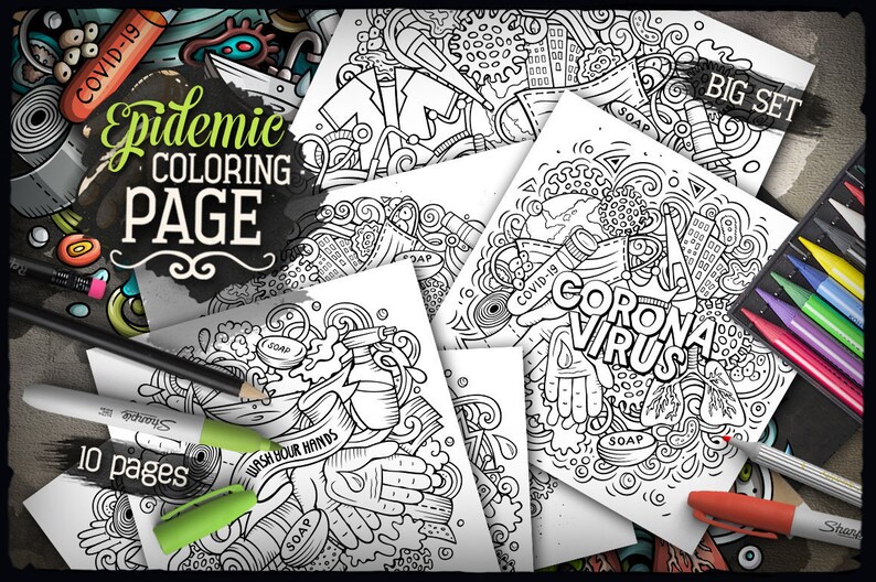 10 CORONAVIRUS Digital Coloring Pages Quarantine Adult | Etsy