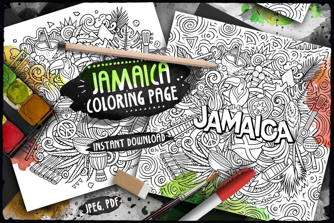 JAMAICA Digital Coloring Page/ Travel Adult Coloring/ Caribbean Sea ...