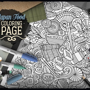 JAPAN FOOD Digital Coloring Page, Japanese Cuisine Doodle Adult ...