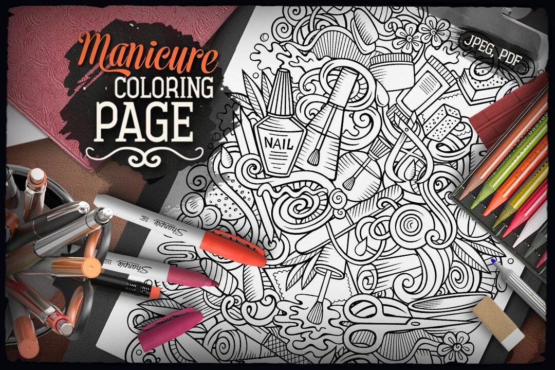 NAIL SALON Digital Coloring Page, Manicure Doodle Adult Coloring Book ...