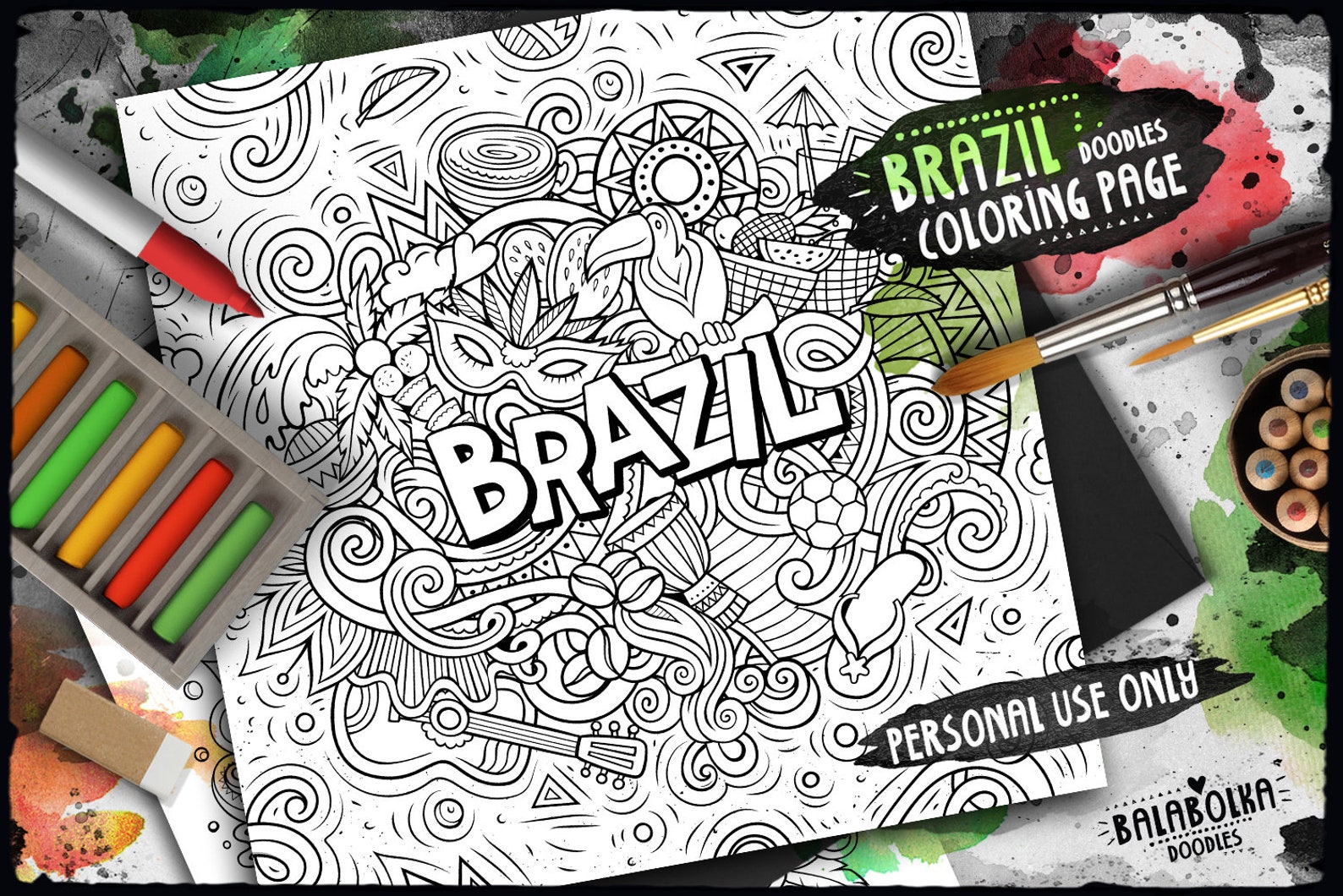 BRAZIL Digital Coloring Page/ Brazilian Adult Coloring/ Around - Etsy