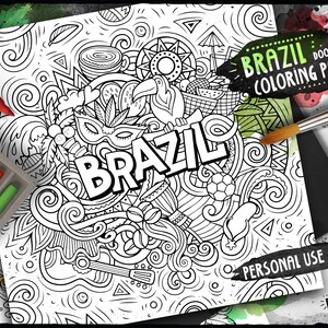 BRAZIL Digital Coloring Page/ Brazilian Adult Coloring/ Around the ...