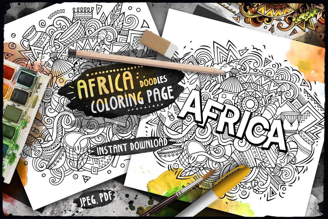 AFRICA Digital Coloring Page/ African Adult Coloring/ Around the World ...