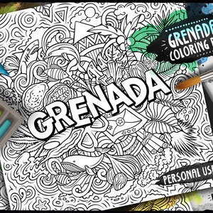 GRENADA Digital Coloring Page/ Grenadian Cartoon Doodle Adult Funny ...