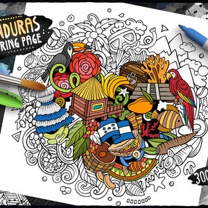 HONDURAS Digital Coloring Page/ Honduran Culture Travel Adult Coloring ...
