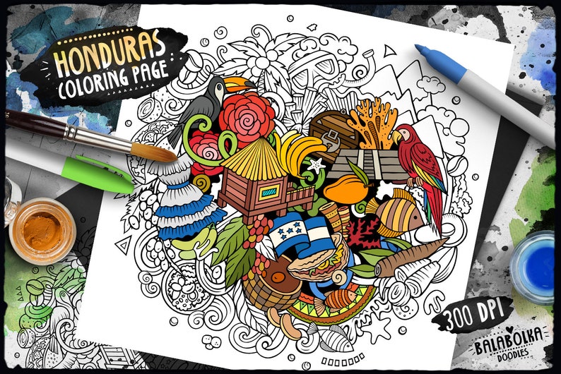 HONDURAS Digital Coloring Page/ Honduran Culture Travel Adult Coloring ...