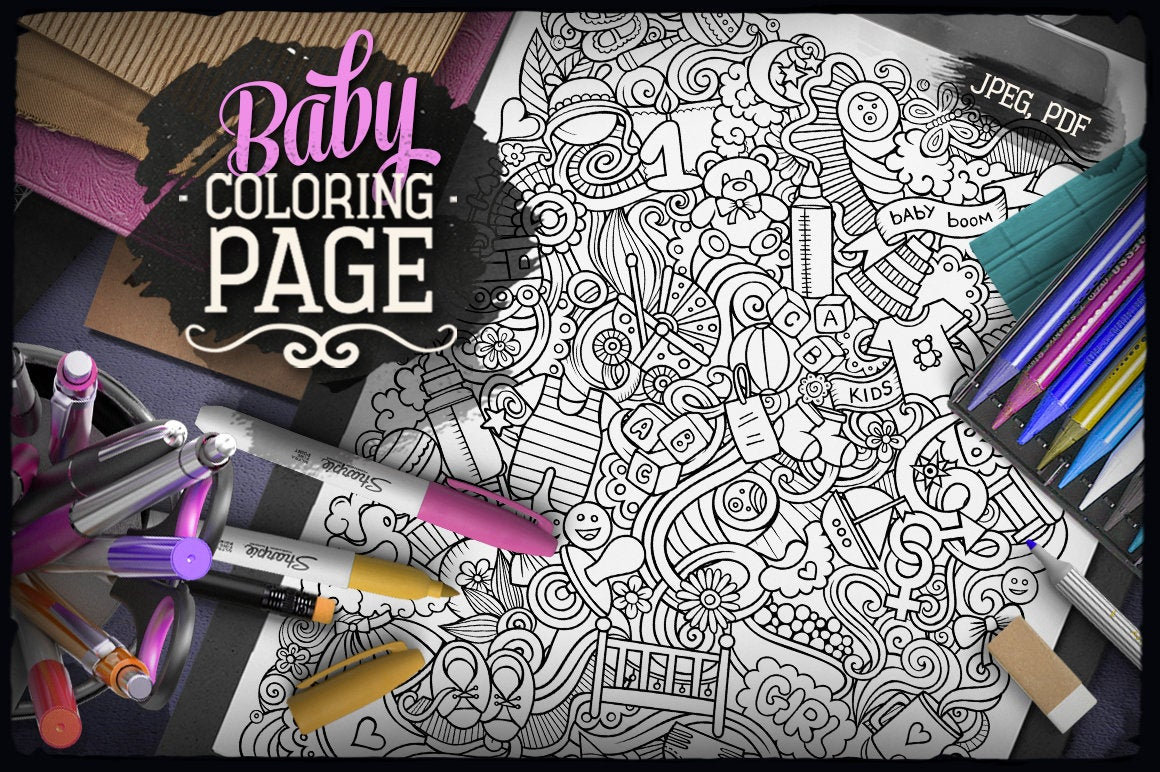 BABY Digital Coloring Page, Children Doodle Adult Coloring Book ...
