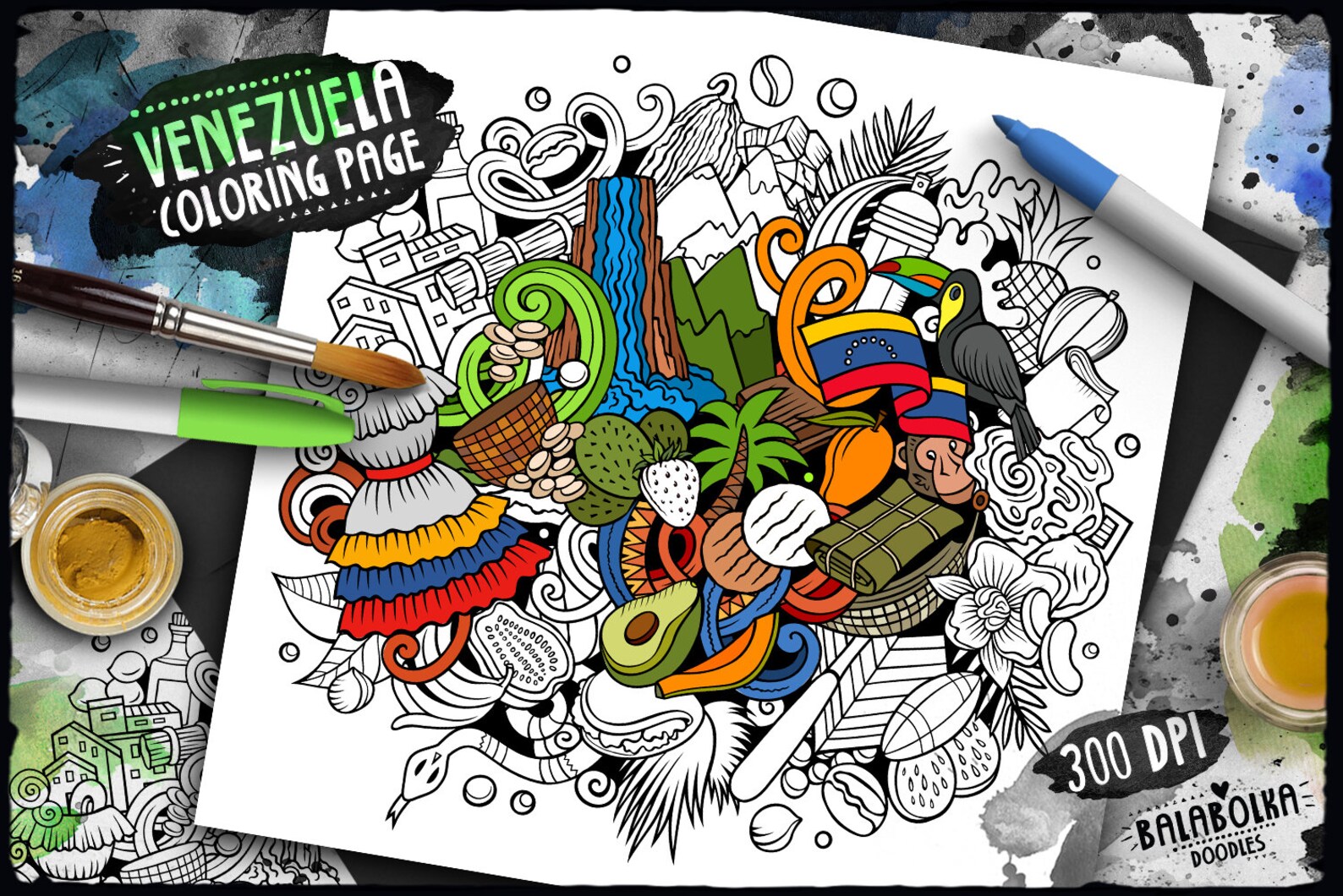 VENEZUELA Digital Coloring Page/ Latino Adult Coloring/ Latin American ...