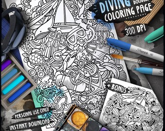 Summer Sport Coloring Page/ Adult Coloring Book/ Digital Colouring ...