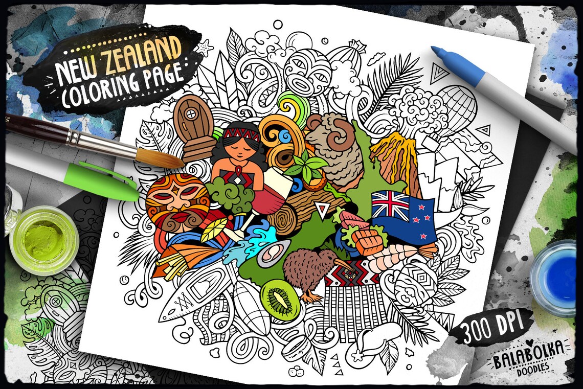 New Zealand Digital Coloring Page/ Aotearoa Culture Adult Coloring ...