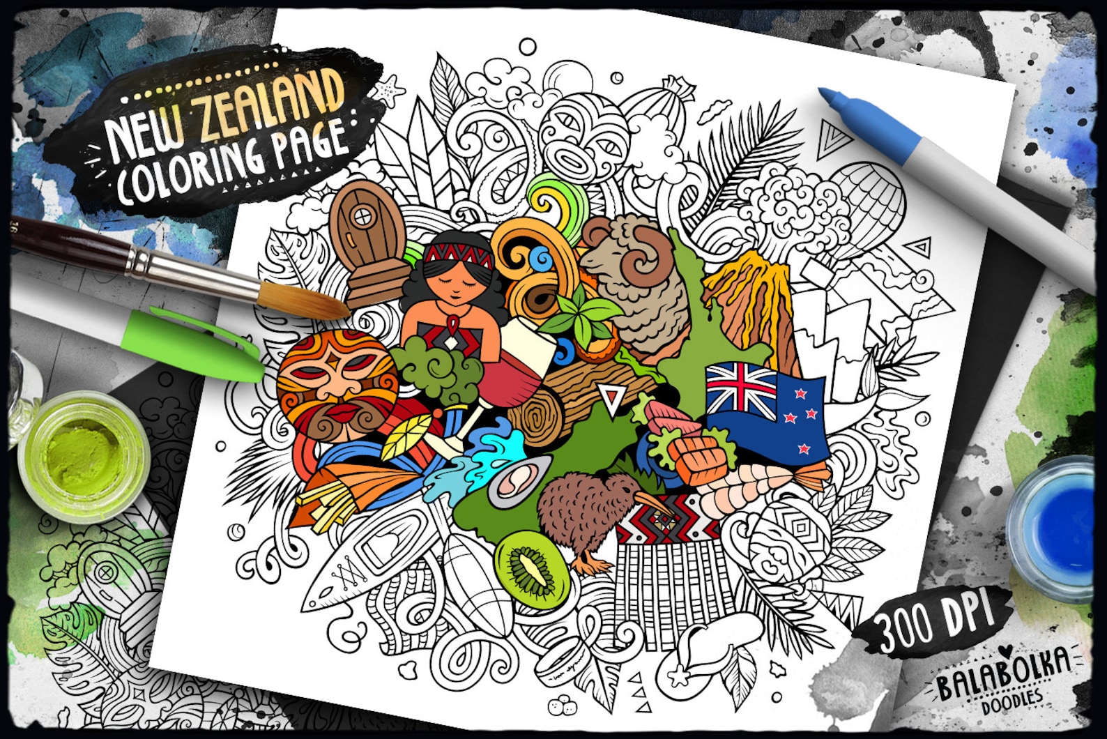 New Zealand Digital Coloring Page/ Aotearoa Culture Adult Coloring ...